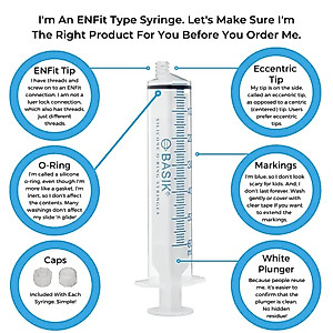 BASIK 60cc O Ring ENFit Feeding Syringe 5/Pack - This is only compatable with an ENFit connection. Confirm that you use ENFit before ordering.