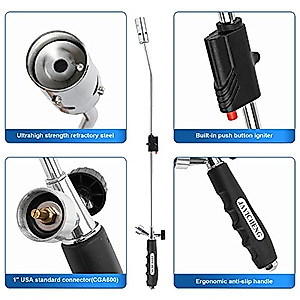 Weed Torch Propane Burner, Blow Torch ,50,000 BTU Propane Torch,Gas Vapor, Self Igniting, Weed Burner with Flame Control Valve and Ergonomic Anti-slip Handle(Fuel Not Included)