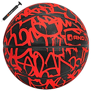 AND1 Fantom Rubber Basketball & Pump (Graffiti Series)- Official Size 7 (29.5”) Streetball, Made for Indoor and Outdoor Basketball Games (Red) & Spalding Street Pink Outdoor Basketball 28.5"