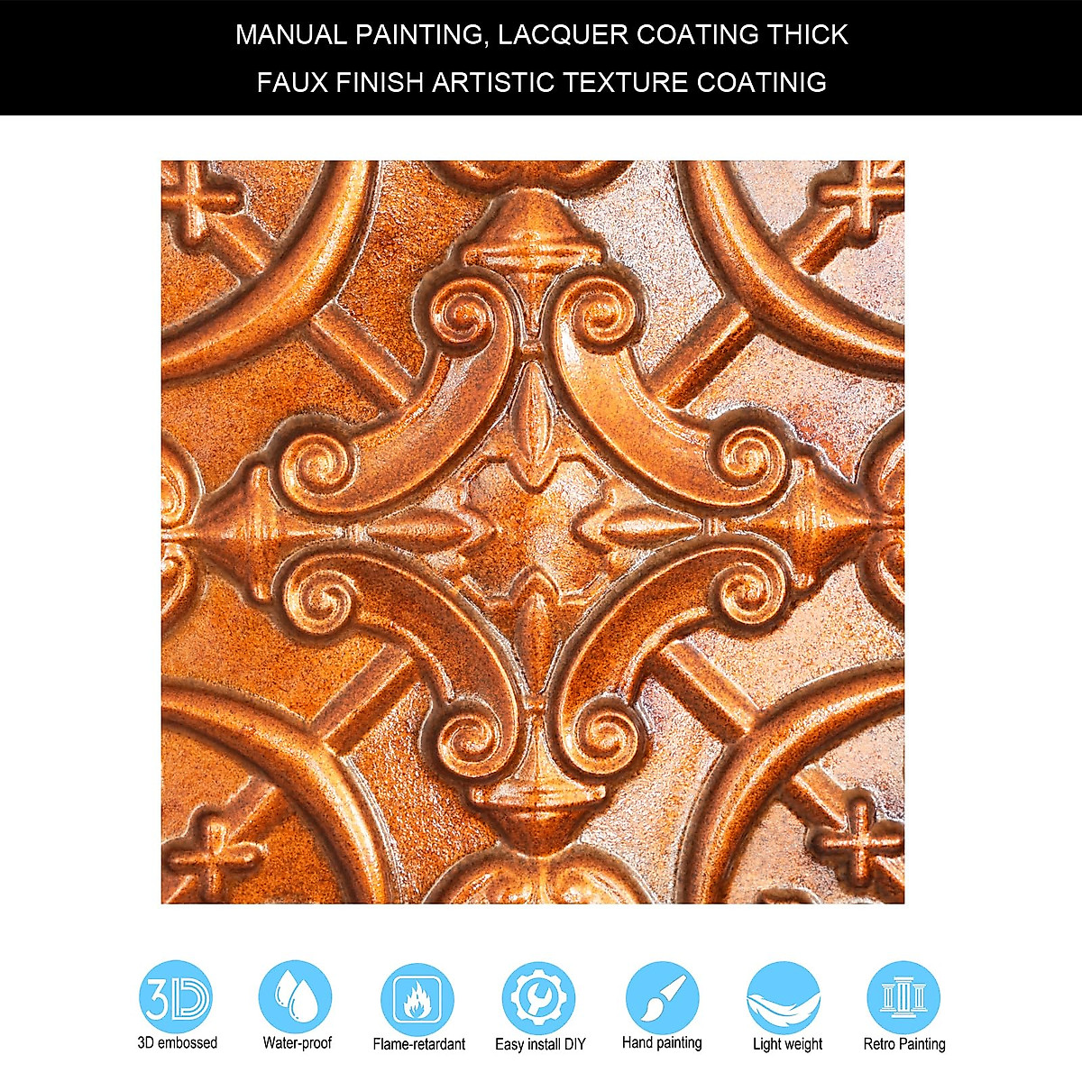 Ceiling Tin Tiles Decorative Drop Ceiling Tiles Distressed for Cafe Club Salon Hotel Store Bar 2'x2' PL07 Archaic Copper 10pcs