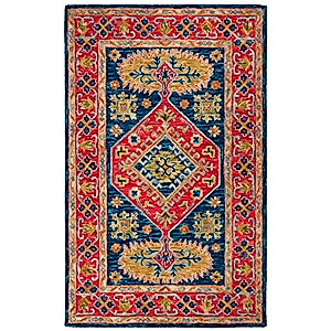 SAFAVIEH Aspen Collection Accent Rug - 2' x 3', Red & Blue, Handmade Boho Wool, Ideal for High Traffic Areas in Entryway, Living Room, Bedroom (APN523Q)