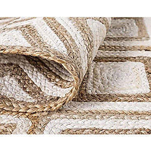 Unique Loom Braided Jute Collection Classic Quality Made Hand Woven with Geometric Design Area Rug, 9' 0" x 12' 0", Ivory/Natural