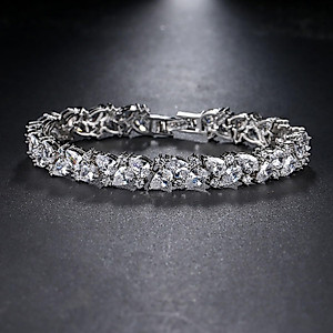 Hadskiss Wedding Tennis Bracelet for Brides Bridesmaid, White Gold Plated Marquise Cubic Zirconia Prom Jewelry, Silver Bracelet Wedding Party Jewelry for Women