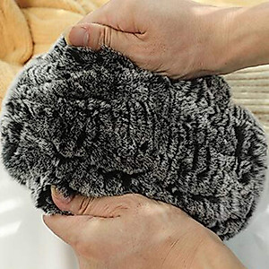 Valpeak Womens Rabbit Fur Winter Mittens Knitted Fingerless Gloves(Snowtop Black)