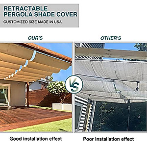 ECOOPTS 3'x16' Retractable Water-Resistant Wave Sun Shade Canopy Pergola Cover Shade Sail Awning for Outdoor Patio Porch Garden Deck Backyard (Light Grey)