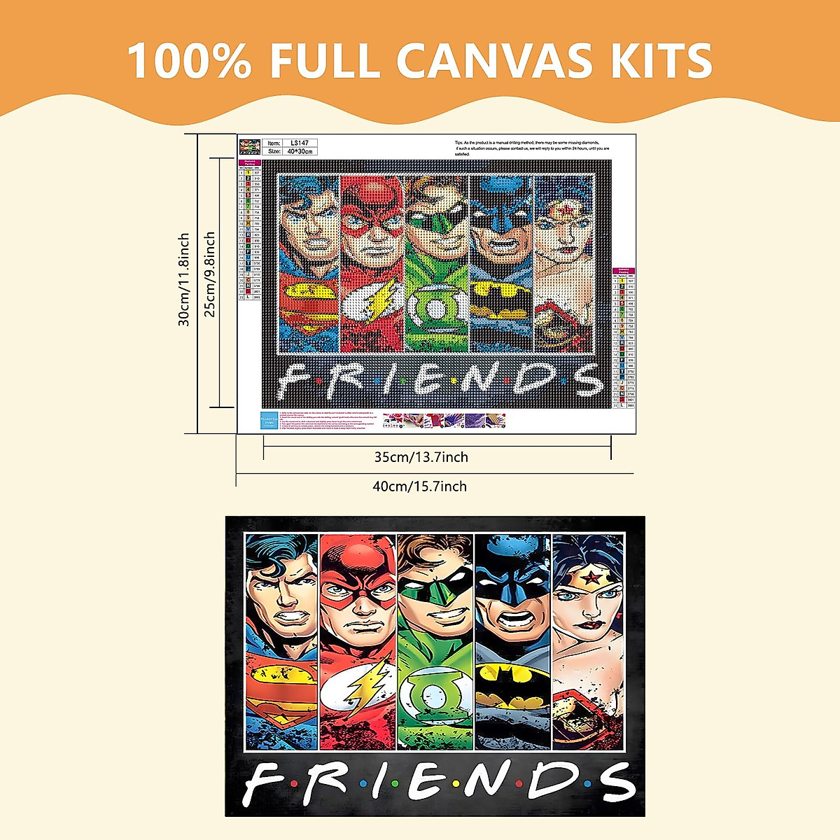 SENQAO Anime Diamond Painting Kits for Adults, Round Full Drill Super Hero Diamond Art Painting, DIY 5D Diamond Painting Marvel Diamond Art Kits Picture for Home Wall Decor 30x40cm(Friends)