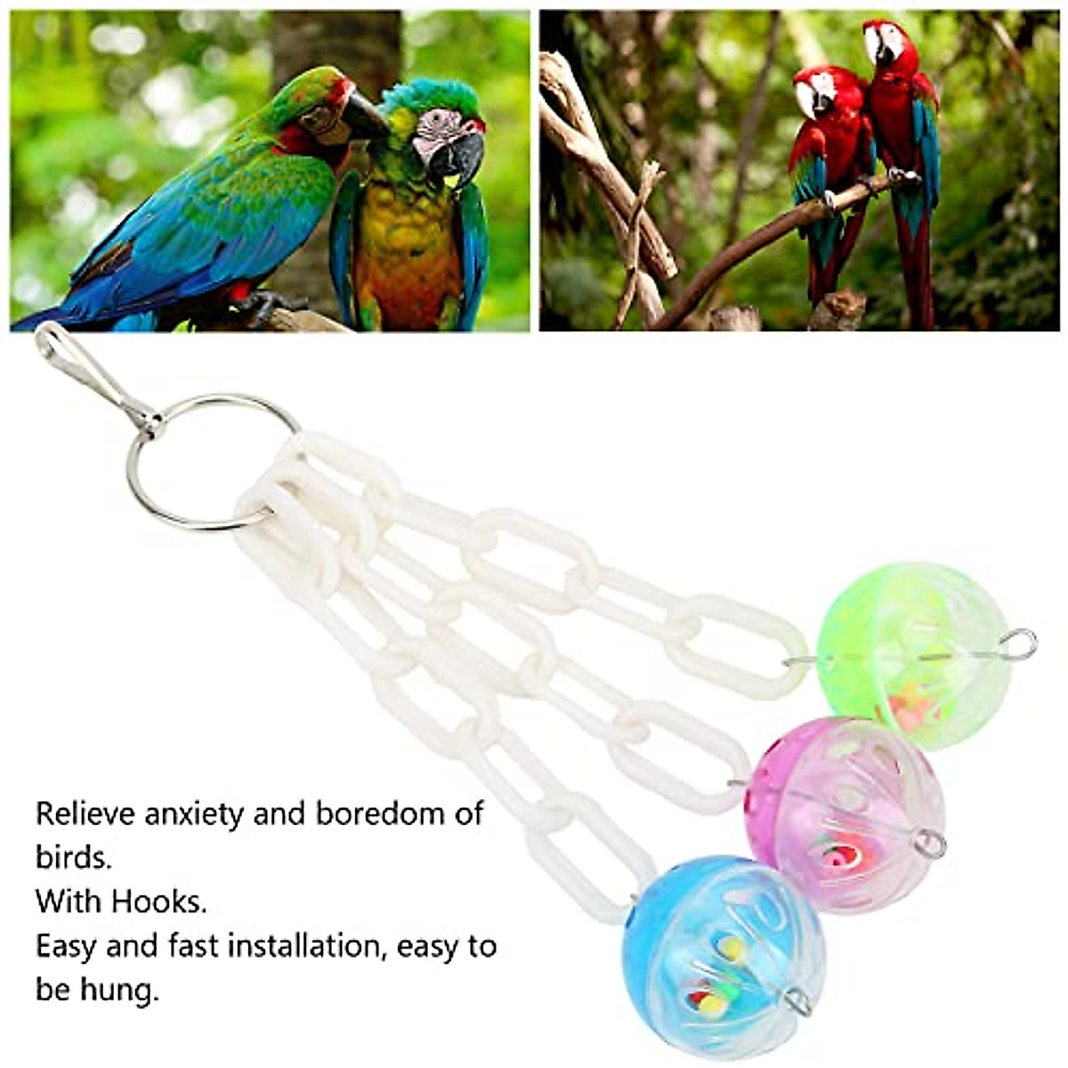 Xirfuni Bird Ball Toys, Plastic Bird Cage Ball Attractive Relieve Anxiety 2 Strings Biting with Hooks for Macaw for Budgie for Cockatiel