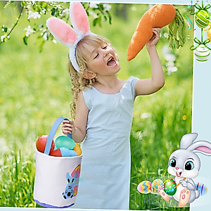 Honeydak 4 Pcs Easter Bunny Basket Bags for Kids Canvas Bunny Totes Bag Bucket for Easter Eggs Toys Rabbit Easter Hunt Basket with Handle Easter Party Decoration Personalized Eggs Candy Present Carry