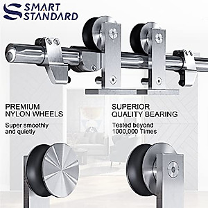 SMARTSTANDARD 12 Feet Top Mount Double Sliding Hardware Kit-Stainless Steel Heavy Duty Sturdy Barn Track-Simple and Easy to Install-Fit 36“ Wide Door Panel (T Shape Hanger)