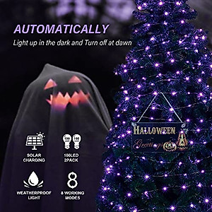 Hopolon Halloween Solar String Lights Outdoor, 2 Pack Each 33FT 100 LEDs Solar Powered Fairy Lights with 8 Modes for Indoor Outdoor Patio Yard Trees Christmas Wedding Party-Purple