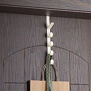 NUOMI Set of 2 Over The Door Hooks 5 Hangers Plastic Hanging Racks Organizer for Clothes, Coat, Bags, Umbrella, Hats, Brown and White