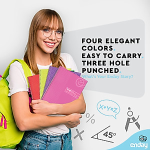 Graph Paper Notebook Quad Ruled Spiral Grid Notebook PACK Of 4 White Paper 100 Sheets Assorted Colors Wire Bound Graphing Books - by Emraw