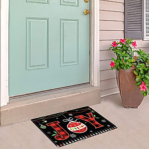 Merry Christmas Doormat Joy Floor Mat Christmas Indoor and Outdoor Carpet Decoration at Home Office Yard Garden Room 23×16 inches(Black Joy)