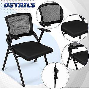 Sintuff Folding Chair with Arms and Padded Seats Comfortable Metal Folding Chairs Portable Foldable Office Chair Mesh Task Chair for Home Apartment School Meeting Room Table (Black,2 Pcs)