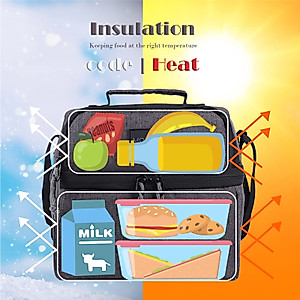 MORIOX Boys Lunch Box Dual Compartment Large Lunch Bag for Men Women Double Deckers Insualted Leakproof Cooler with Shoulder Strap for Work School Picnic (Grey)