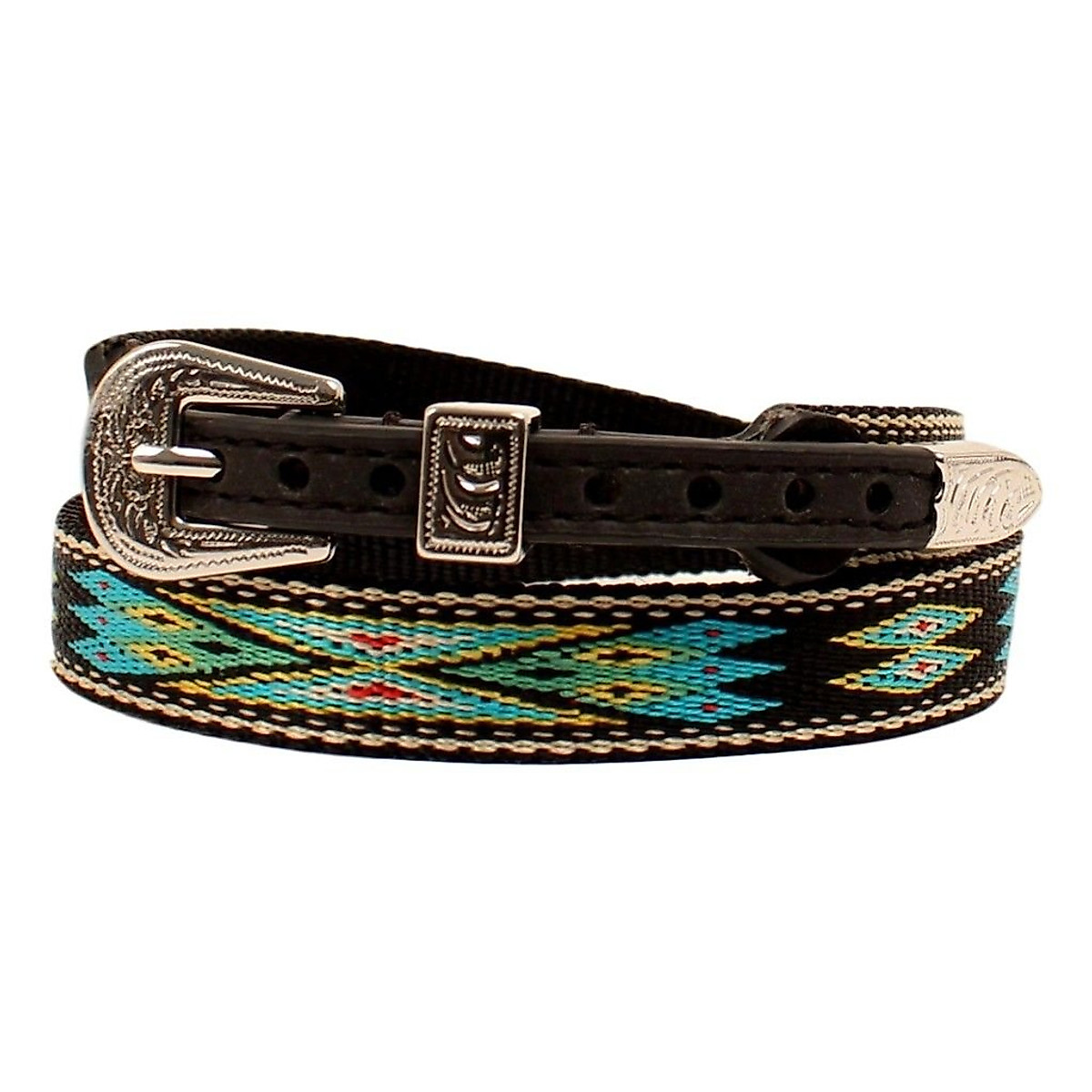 M&F Western Black Leather Southwest Ribbon Hatband OS