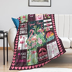 Custom Name Flamingo Blanket Gifts, 80"x60" Pink Flamingo Throw Blankets for Girls Women, Personalized Soft Plush Fuzzy Blanket, Gifts for Flamingo Lovers, All Season Throw Blanket for Sofa Bed Couch