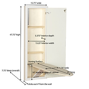 Household Essentials In-Wall Recessed Ironing Cabinet With Storage Shelves, White