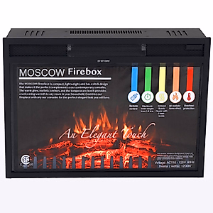 Moscow Electric Fireplace Insert Heater 26 inch Standing Wall Fake Fire Place, Remote Control with Timer, 4 Flame Setting, Safty Protection, Black