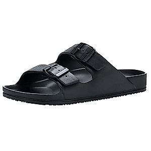 Temi Mens Slides Adjustable Slip on Sandals,Summer Beach Pool Shower EVA Sandals for Men,Double Buckle Lightweight Waterproof Comfy Bathroom Flat House Slippers for Men Size