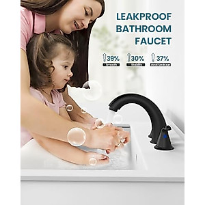 Black Bathroom Faucets, Faucet for Bathroom Sink - 2 Handle Basin Faucet, 3 Hole 8 Inch Widerspread Bathroom Faucet with Pop Up Drain Assembly, Water Supply Lines Faucets for RV Bath Vanity