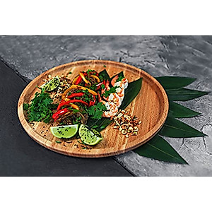 WOODLA 14 Inch Round Charcuterie Boards Cheese Board - Natural Wooden Serving Tray with Rim for Party and Home Decor - Perfect Food Platter and Kitchen Accessory