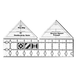 90 Degree Double Strip Ruler, Creative Double Strip Quilting Ruler 90 Degree, Quarter Square Triangle Cutting Guide for Sewing, Acrylic Clothing Design Ruler (10inch)
