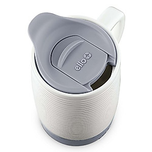 Ello Jane Ceramic Travel Mug with Handle, Splash-Resistant Slider Lid and Built in Coaster, Perfect for Coffee and Tea, BPA Free, Dishwasher Safe, Gray, 18oz