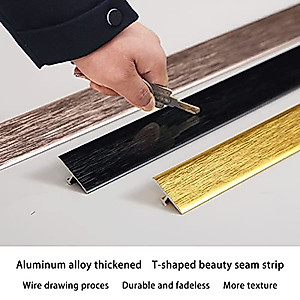 5 Pcs Aluminum Floor Transition Strip, Wall Edging Strip, Flat Divider Strip for Door Threshold and Joining Flooring Gaps of Laminate Planks Tile, Brilliant Black