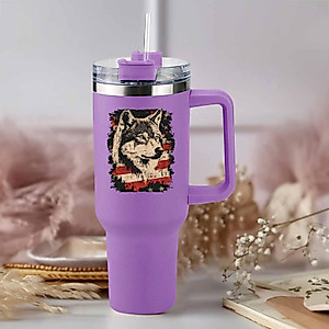 40 Oz Insulated Tumbler with Handle and Straw,Patriotic Wolf Stainless Steel Vacuum Insulated Travel Mug,Leak-proof Water Bottle Iced Coffee Cup,Vintage American Flag Animal