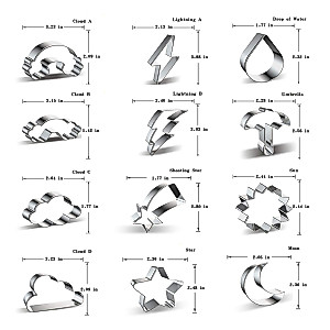 N+A Cookie Cutters Set,Metal Stainless Steel Biscuit Shape Mold for Star,Cloud,Moon,Rainbow,12pcs