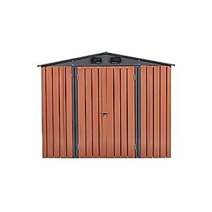 JAORD 8 x 6 FT Storage Shed, Outdoor Galvanized Steel Shed, Outside Garden Tool Storage House with Lockable Door for Patio, Backyard, Lawn Mower, Dark Brown…