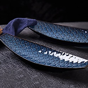 Cabilock Fish Shaped Plate Fish Dish Ceramic Serving Platter Decorative Snack Storage Platter for Restaurants Home Kitchen Dark Blue