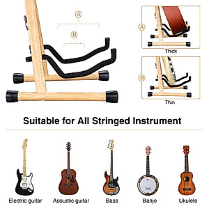 LEKATO Wood Guitar Stand, Acoustic Guitar Stand with Foam Padded, A-Frame Electric Guitar Stand for Bass, Cello, Mandolin, Banjo, Gifts for Guitar Players
