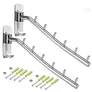 Folding Clothes Rack, 13.4“ Stainless Steel Wall Mounted Clothes Hanger with 6 Hooks Heavy Duty Swing Clothes Holder Closet Storage Organizer Modern Durable Drying Rack Hook Polished Finish ( 2 Pack )