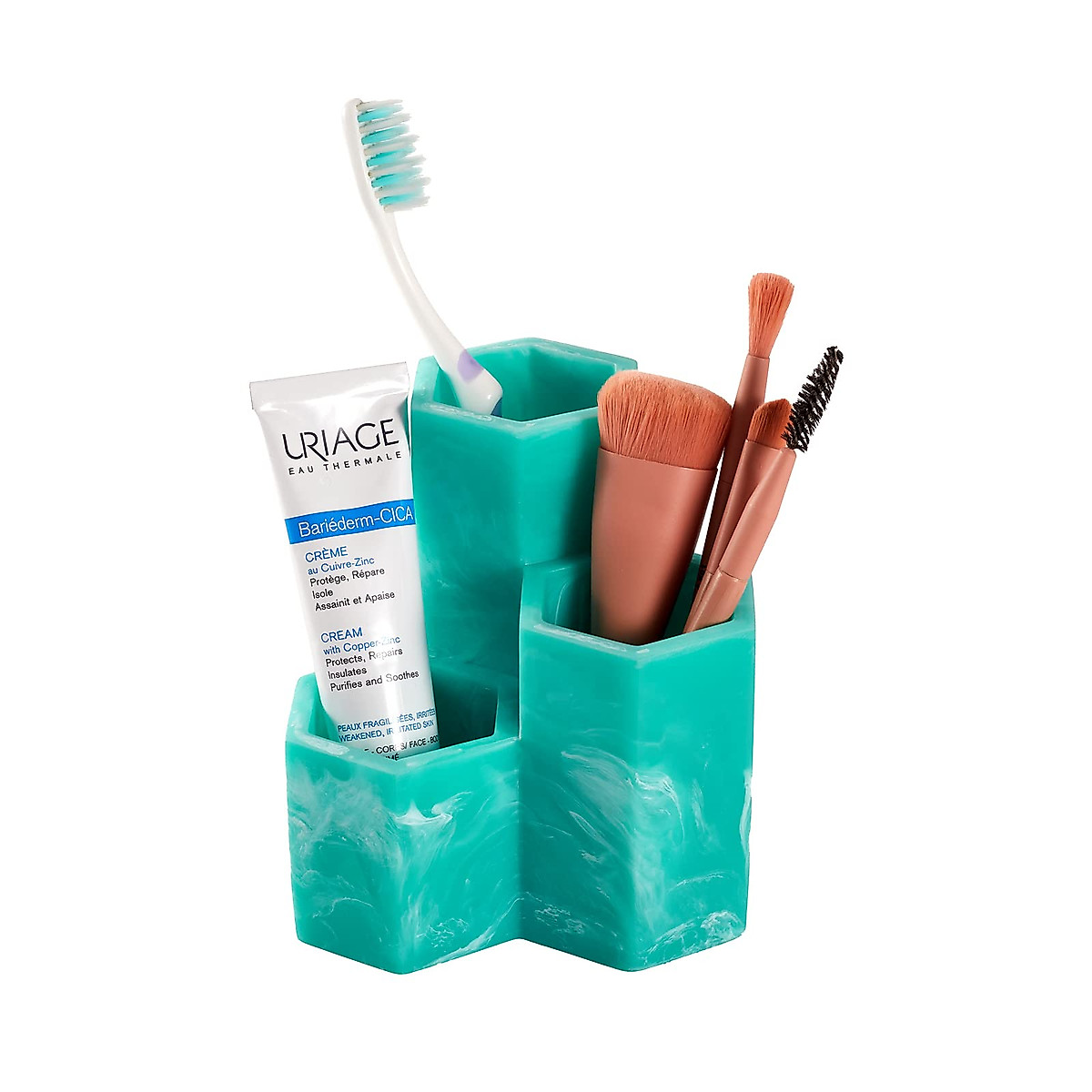 SZYRL Toothbrush Holder for Bathrooms Toothpaste Holders Stand Bathroom Organizer for Toothbrush Makeup Brushes Holder Resin of Marble Pattern