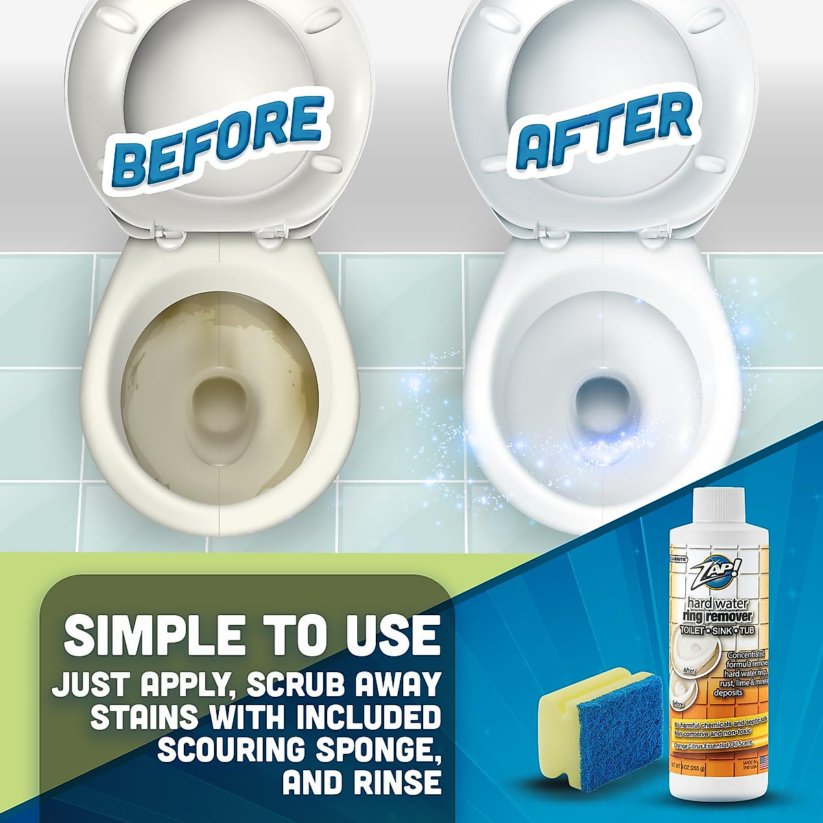 Megabrite Toilet Bowl Stain Remover | Porcelain Sink, Tub & Bowl | Concentrated Formula Removes Hard Water Rings, Rust, Lime & Mineral Deposits | Septic Safe | Citrus Scent 9 oz