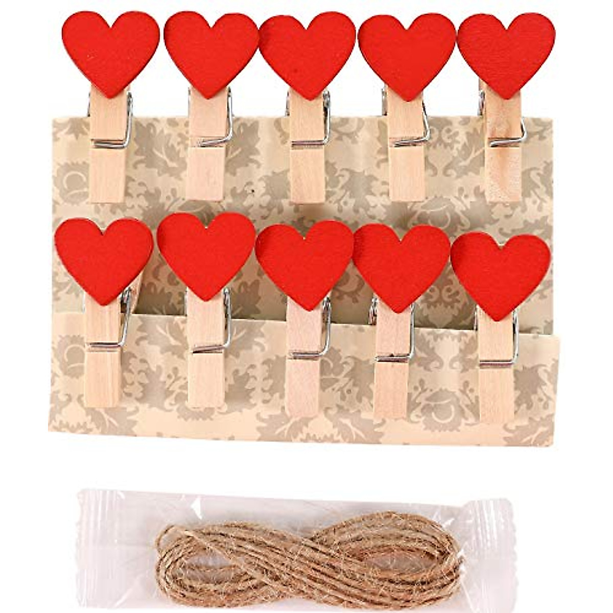 40PCS Clothes Pins Mini Clothespins Colored - Wooden Small Clothespins for Photos Pictures Crafts Colorful Wood Clothing Line Chip Clips Decorative Pin for Photo Decoration Craft (Red Heart)