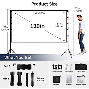Projector Screen and Stand, Wootfairy 120 inch Foldable and Portable Projection Screen 16:9 4K HD Rear Front Wrinkle-Free Movie Screen with Carry Bag for Indoor Outdoor Home Theater Backyard Cinema