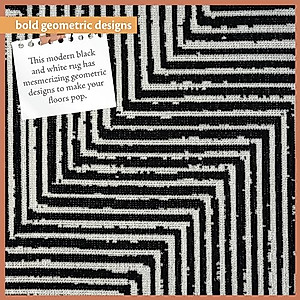 Indigo Ink - Washable Area Rug, Stain Resistant, Easy to Clean, Black/White Geometric Boho Decor, Dorm Room Essentials, for Living Room, Bedroom, Office (6' x 9', Panther Collection)