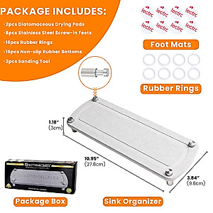 EMBICER 2pcs Fast Drying Stone Sink Tray - Instant Dry Sink Organizer - Diatomaceous Earth Sink Sponge Holder - Fast Drying Stone Sink Caddy - Non-Slip Kitchen Sink Caddy - Light Gray