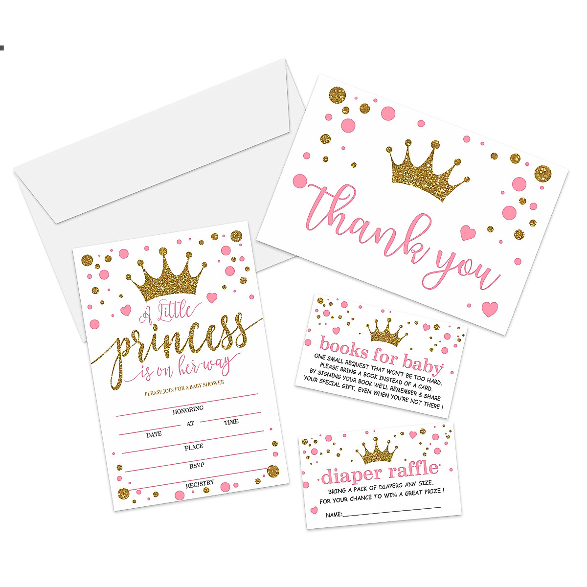 Baby Shower Invitation Set, Books For Baby, Thank You, Diaper Raffle, Fill In Invites Cards, Each Design 25 Cards & Envelopes (Total 100 Cards) – (bb019-taozhuang)