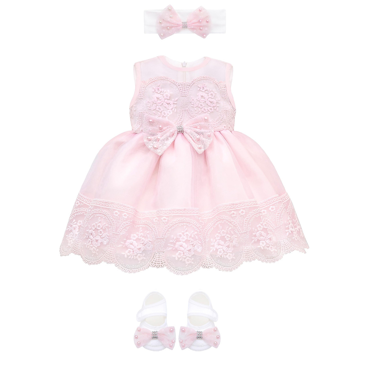 T.F. Taffy Baby Girl Newborn Pink Embroidered Princess Dress Gown 6 Piece Deluxe Set 0-3 Months