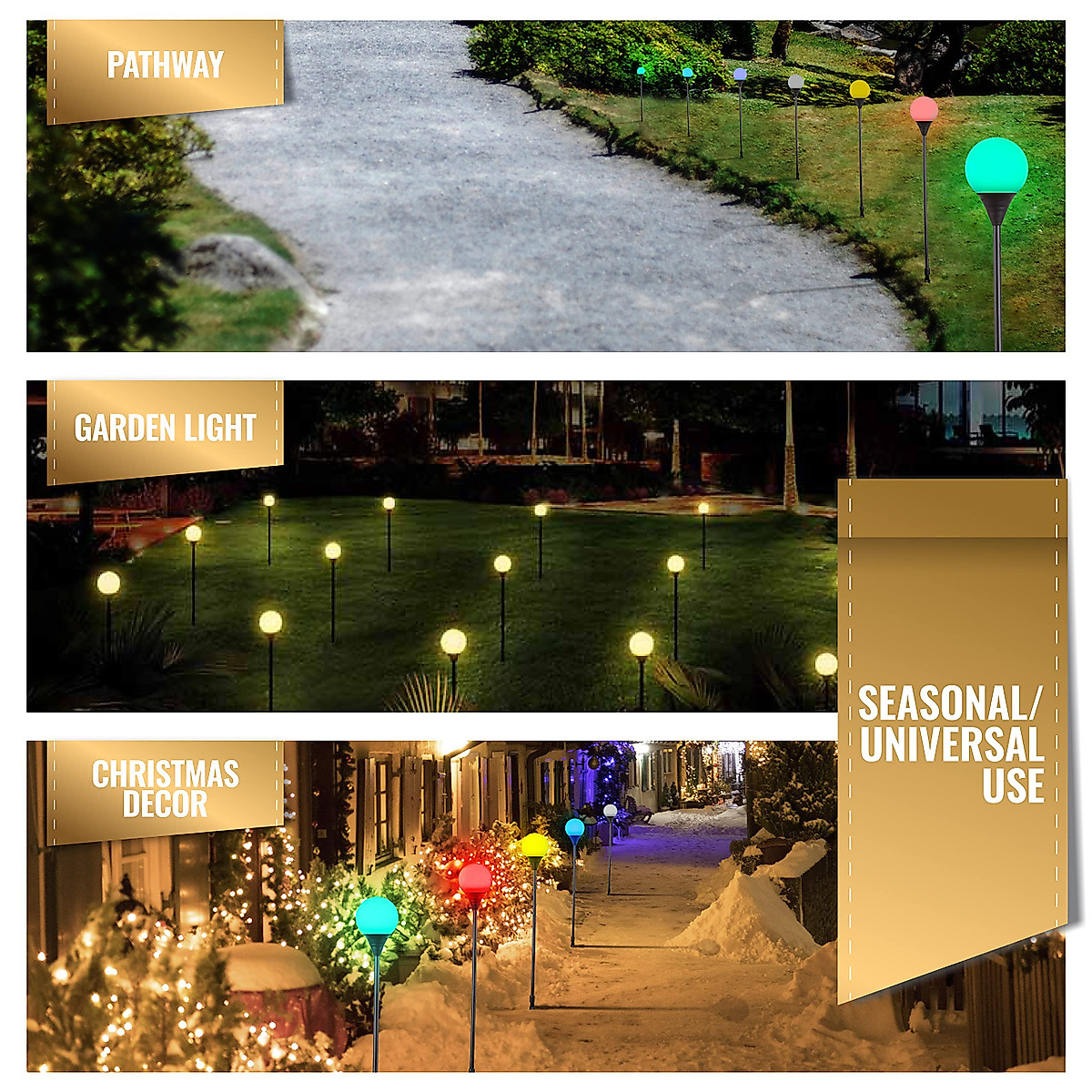 Aurio Outdoor Garden Pathway Yard Spikes, Color Changing Lights with Bluetooth Speaker, Smart Pixel Bulbs, 15-Pack