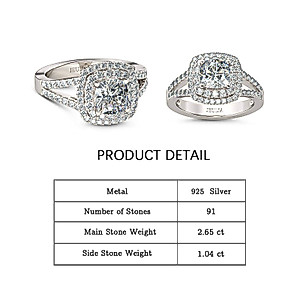 Jeulia Brilliant Diamond Band Rings for Women Halo Split Shank Cushion Cut 925 Sterling Silver Ring Wedding Engagement Anniversary Promise Ring Bridal Sets (8.0(U.S))