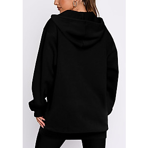 StunShow Womens Hoodies Black Zip Up Hoodie Women Y2k Oversized Casual Sweatshirts for Teen Girls 2023 Fall Jacket With Pocket Black M