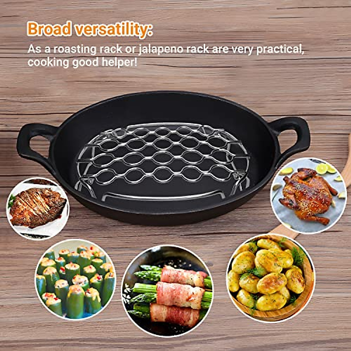 Jalapeno Rack - 12"X8.5" Popper Rack With Jalapeno Corer Tool, Jalapeno Grill Rack Contain 2 Sizes Of Holes For Different Sizes Of Peppers; Folds To Use As Steam Rack For Oval Roasting Pan And Grills