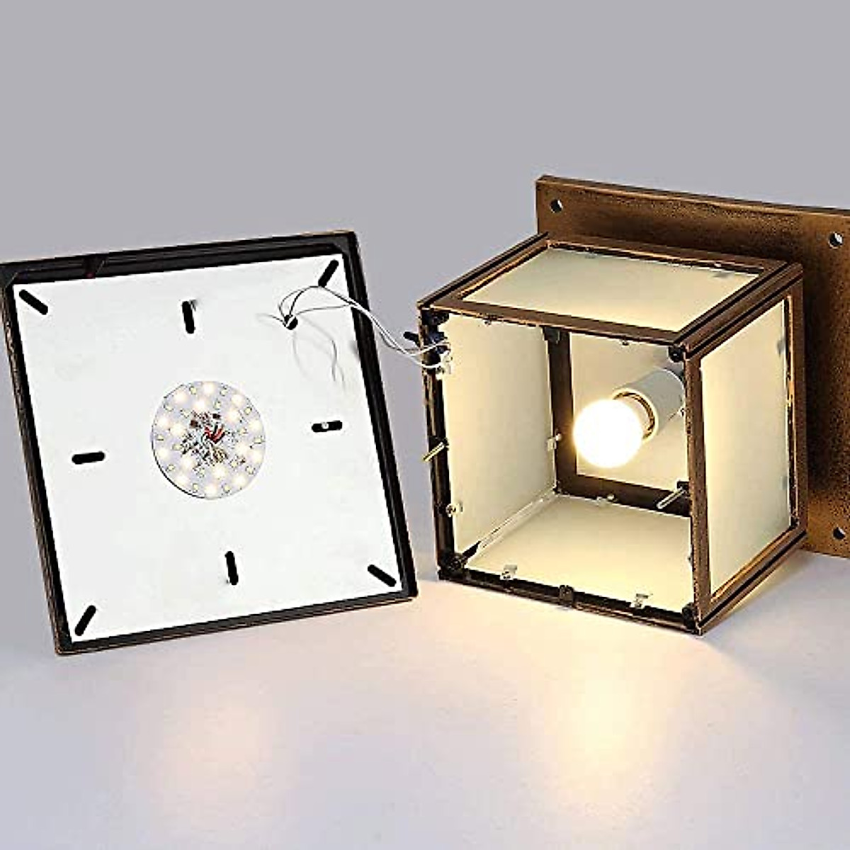 CZLZY European Retro Style Aluminum Square Pillar Lamp Solar LED Post Light Outdoor Waterproof Column Light Glass Lampshade Villa Courtyard Wall Decoration Landscape Light