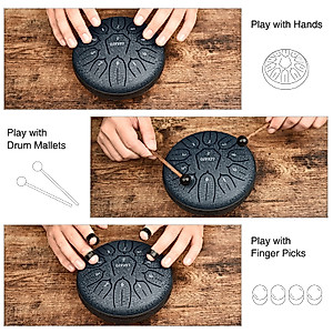LEKATO Steel Tongue Drum 6 Inch 11 Note,Rain Drum for Outside Garden Handpan Drum for Musical Education Zen Meditation Yoga,perfect for Families/Friends, Navy Blue