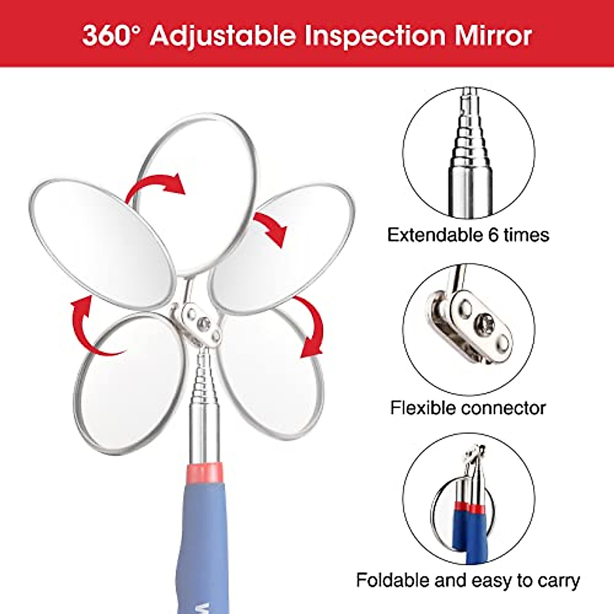 WORKPRO 4PC Telescoping Magnetic Pick Up Tool Kit, Includes Telescoping Inspection Mirror, 2PC Magnetic Pick Up Tool And Four Claw Grabber Tool, Pick Up Grab Tool Set For Auto Repair